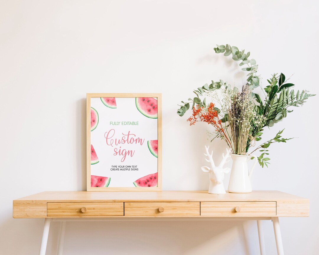 EDITABLE One in A Melon Birthday Party Sign, Watermelon Birthday Custom ...
