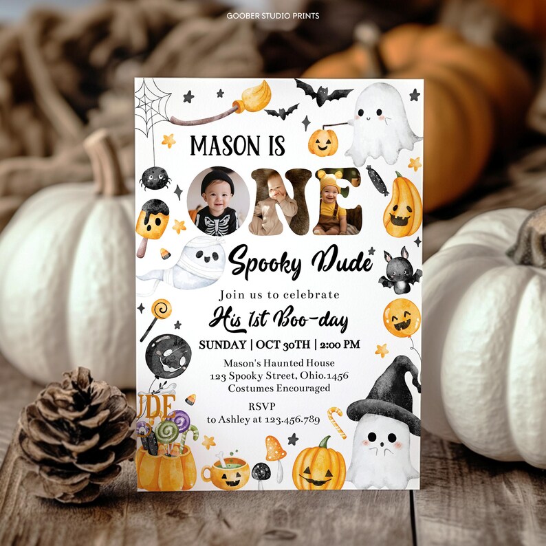 One Spooky Dude Birthday Invitation, Spooky One Birthday Invitation ...