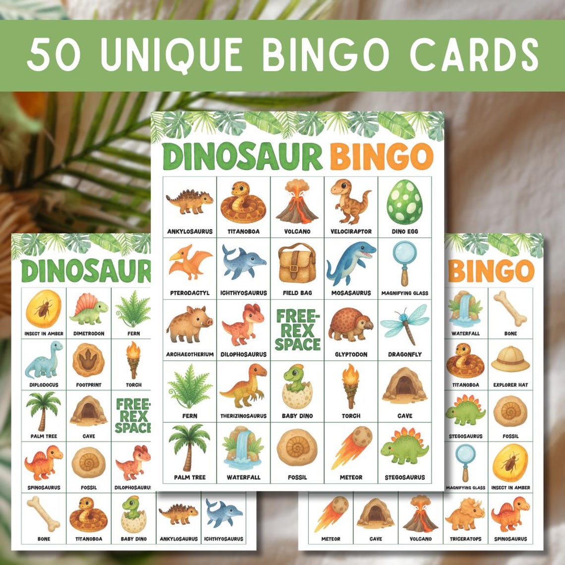 Dinosaur Bingo Game | Dinosaur Birthday Bingo Cards | Fun Dinosaur ...