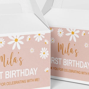 EDITABLE Daisy Birthday Party Gable Gift Box Label, Retro Daisy Favor ...