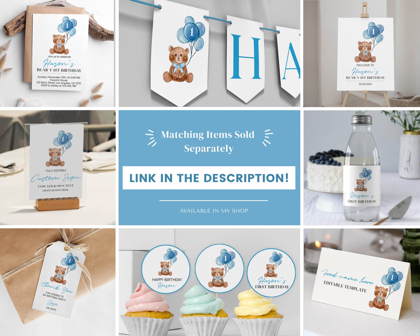 Editable Bear First Year Photo Collage Modern Bear 12 Month - Etsy