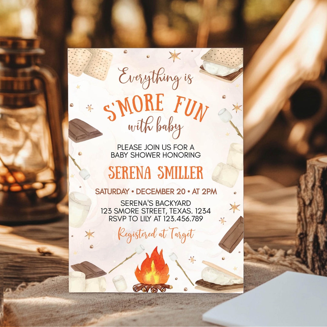 S'mores Baby Shower Invitation, Rustic Campfire Theme, Editable Camping ...