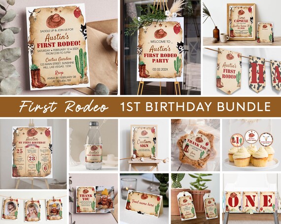 Editable My First Rodeo Birthday Invitation Bundle Cowboy 1st - Etsy