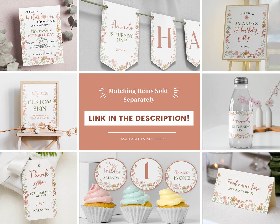 EDITABLE Wildflower Custom Sign Personalized Boho Floral - Etsy