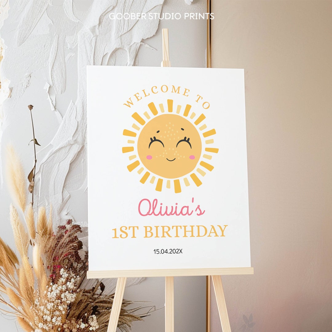 EDITABLE First Trip Around the Sun Welcome Sign, Sunshine Party Sign ...