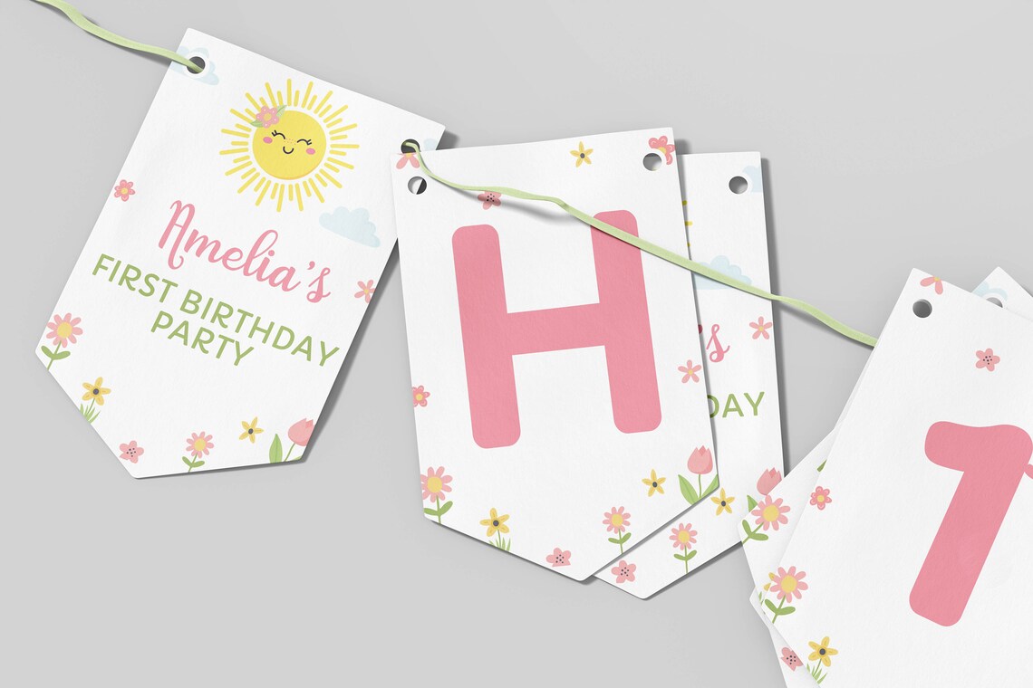 Editable Sunshine Birthday Banner Sun Happy Birthday Banner - Etsy