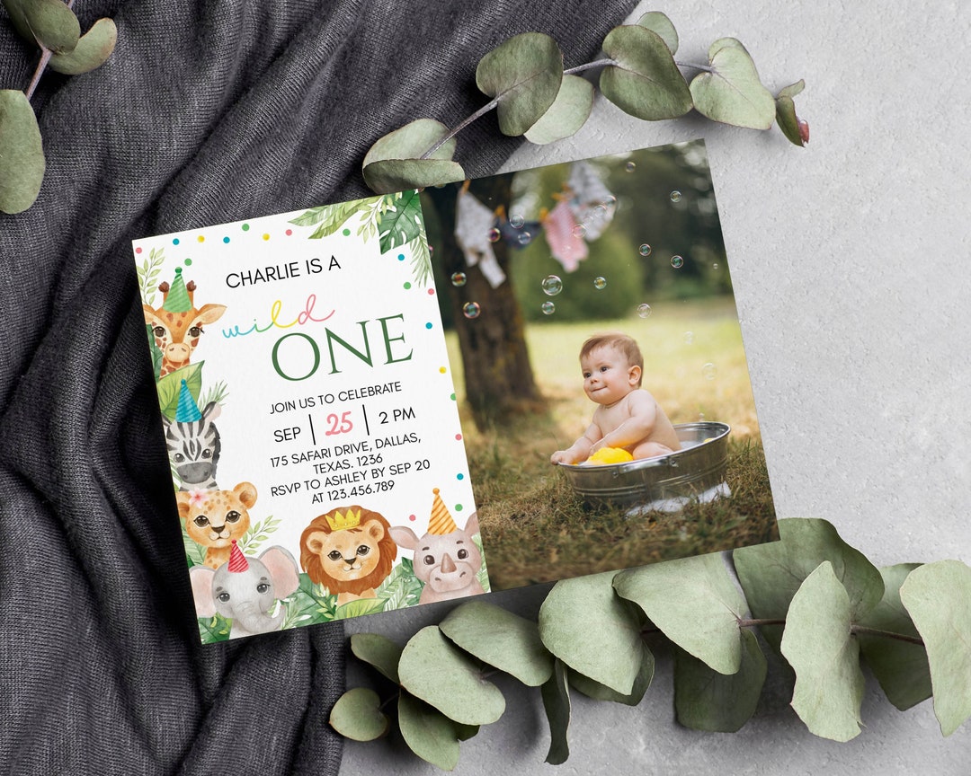 EDITABLE Safari 1st Birthday Invitation Wild One Birthday - Etsy