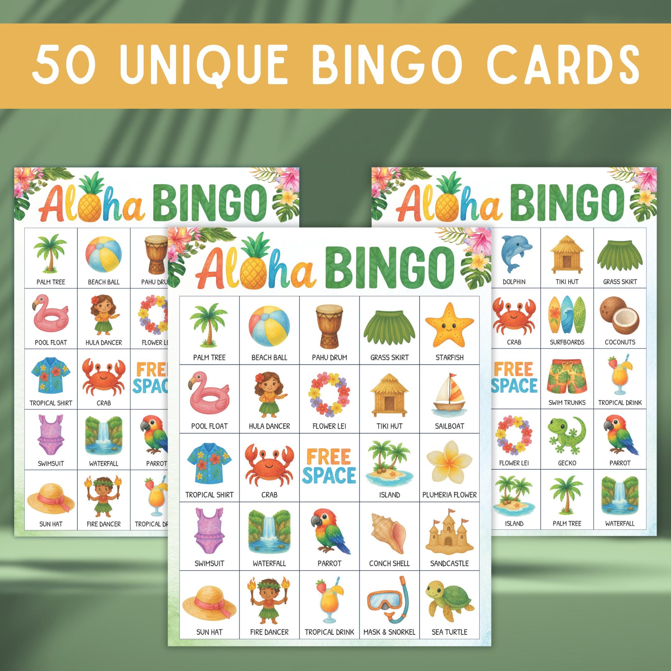 Aloha Bingo Game Printable, Hawaiian Bingo Cards, Tropical Party ...