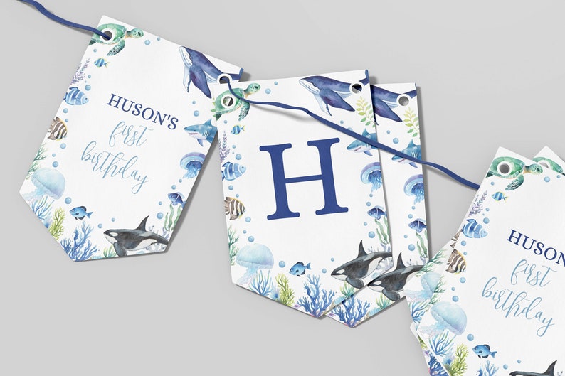 Editable Under the Sea Birthday Banner, Oneder the Sea Happy Birthday ...