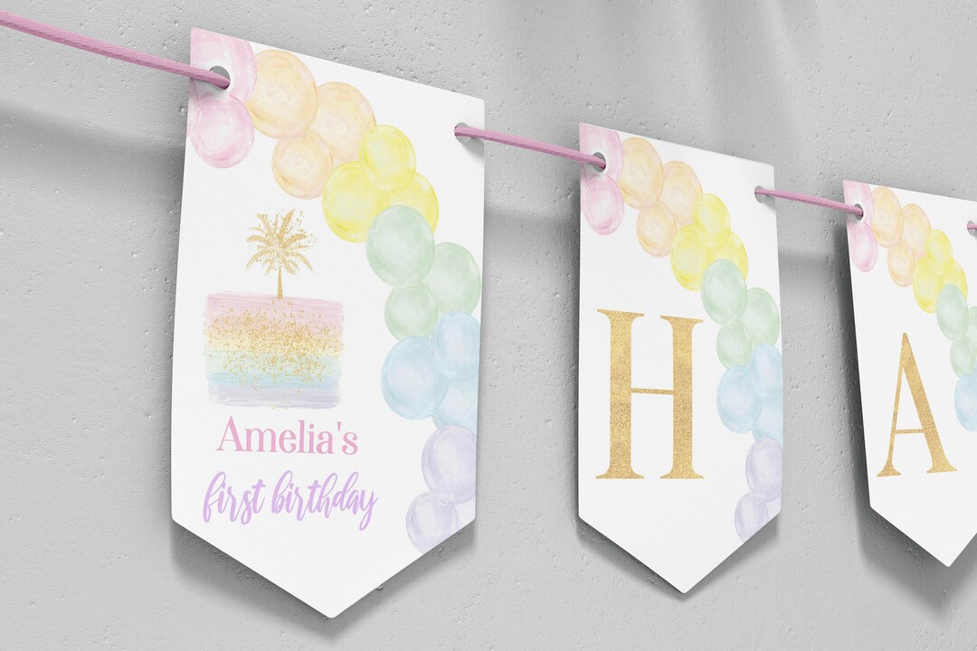 Editable Pastel Rainbow Birthday Banner, Pastel Birthday Banner ...
