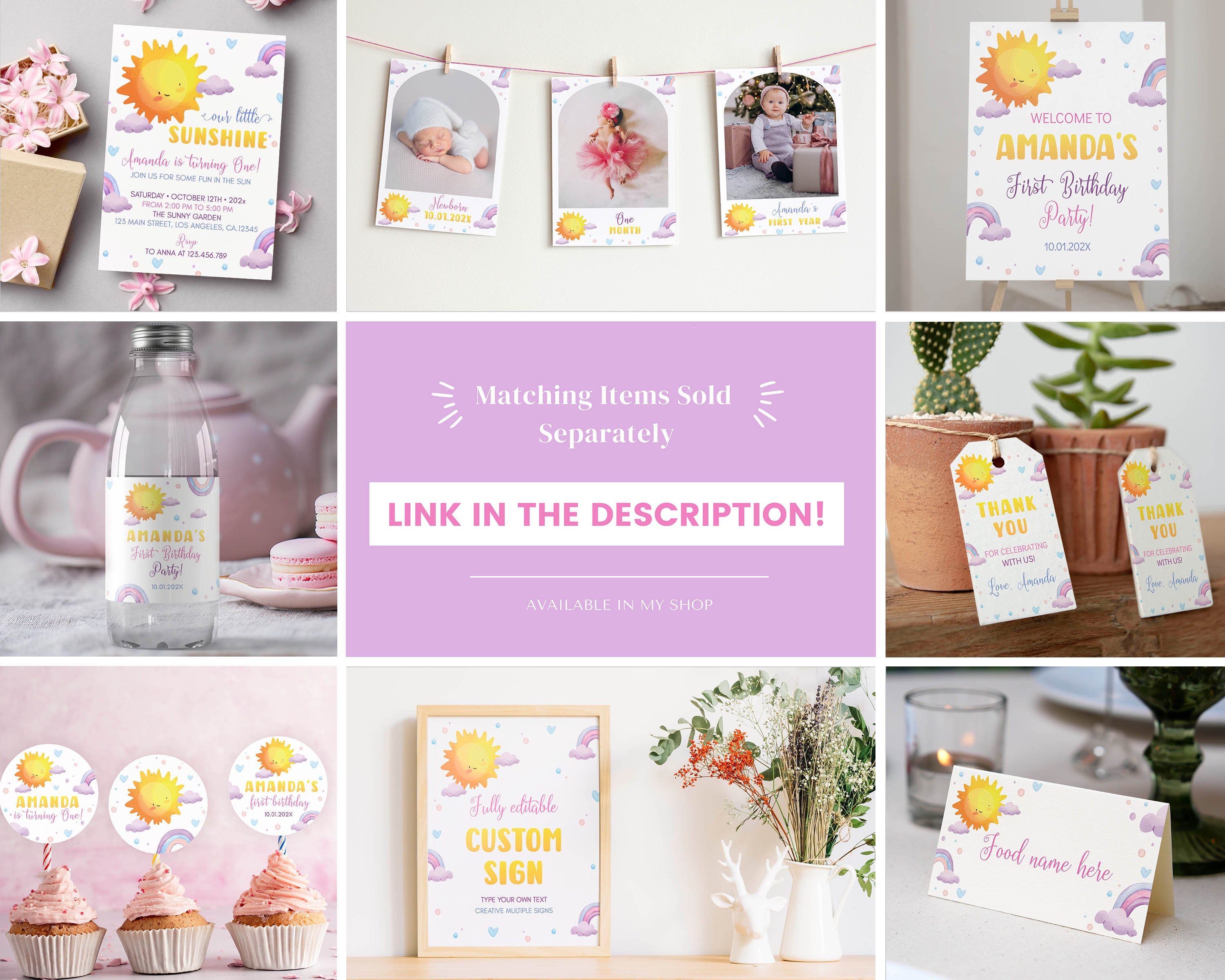 EDITABLE Sunshine 1st Birthday Favor Tag Pastel Rainbow Party - Etsy