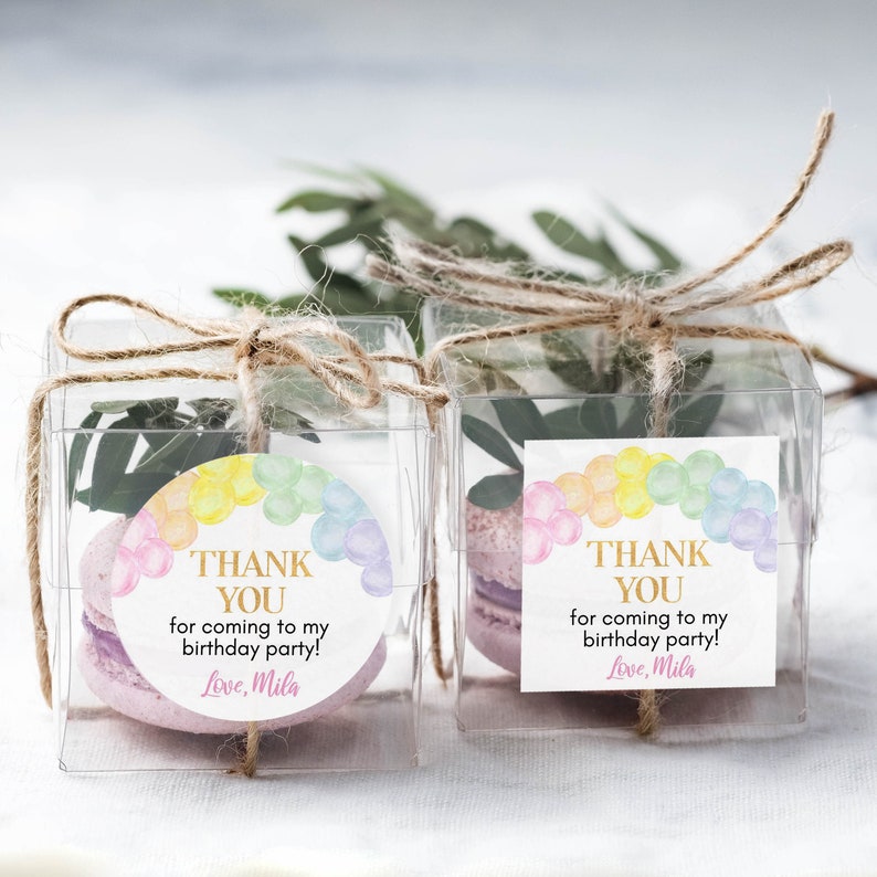 EDITABLE Pastel Rainbow Birthday Thank You Tags, Pastel Birthday Party ...