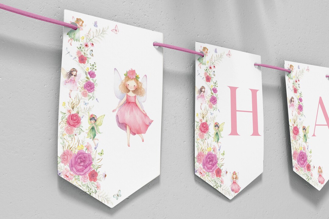 Editable Fairy Birthday Banner, Floral Fairy Birthday Banner, 1st ...