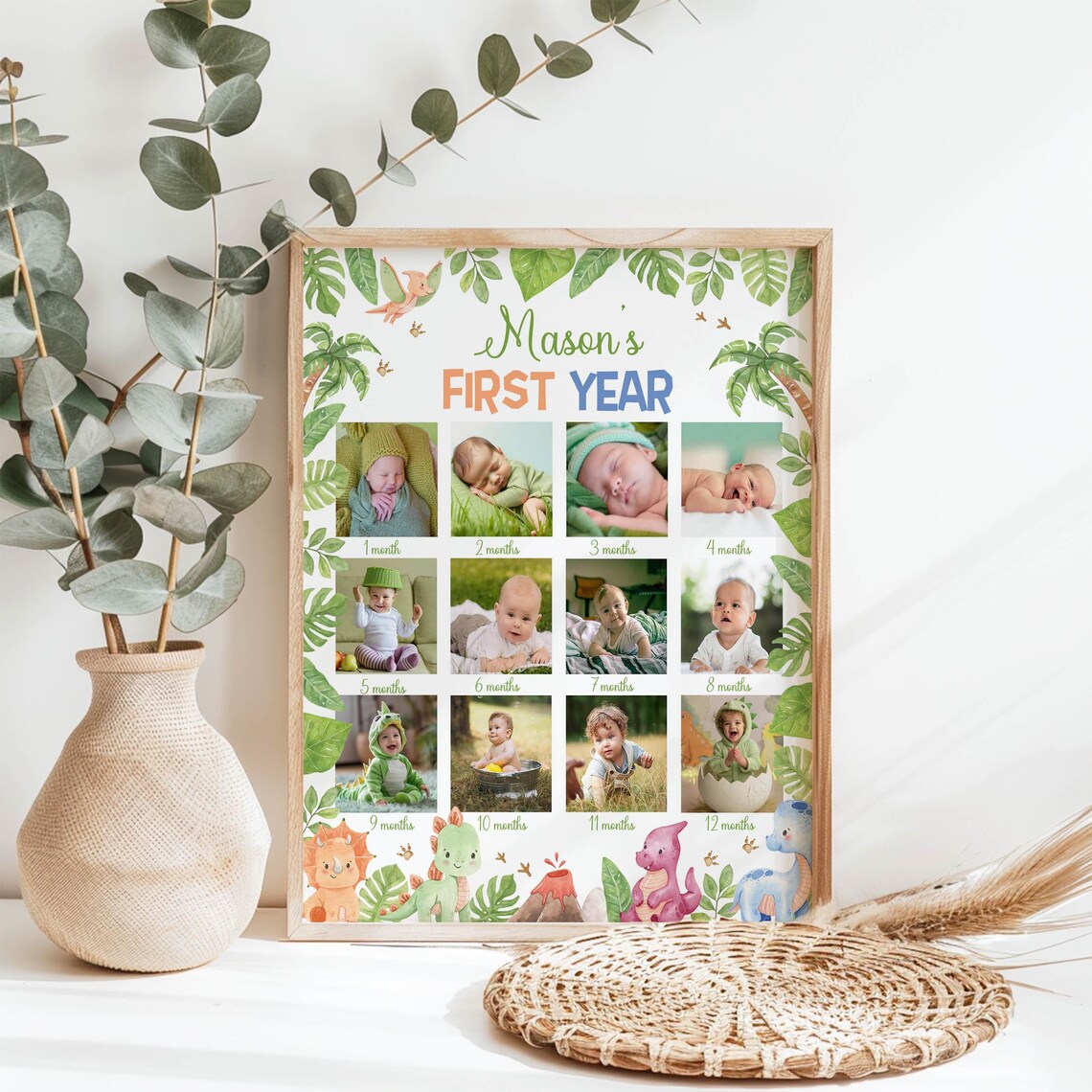 Editable Dinosaur 1st Birthday Photo Collage, Oneasaurus Party ...