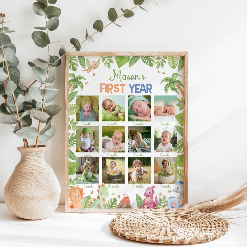 Editable Dinosaur 1st Birthday Photo Collage, Oneasaurus Party ...