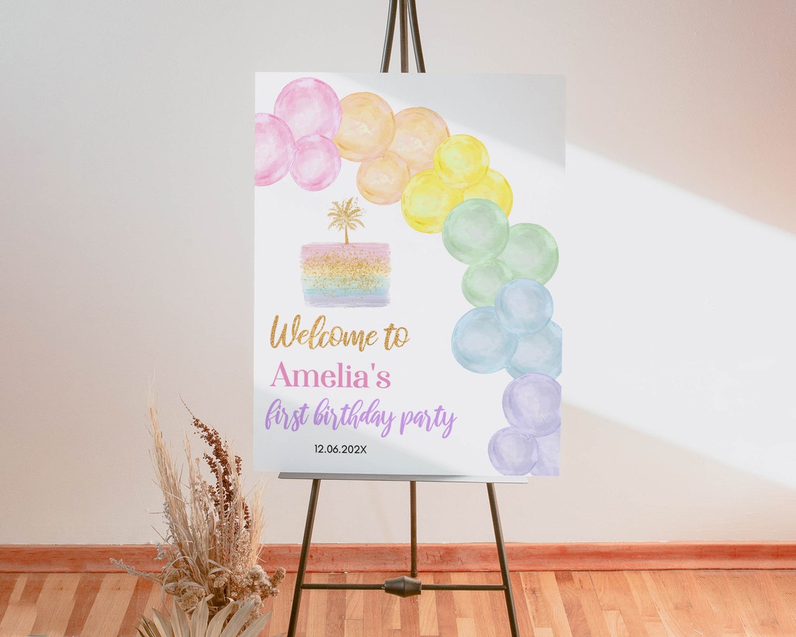 EDITABLE Pastel Rainbow Welcome Sign Rainbow Birthday Sign - Etsy