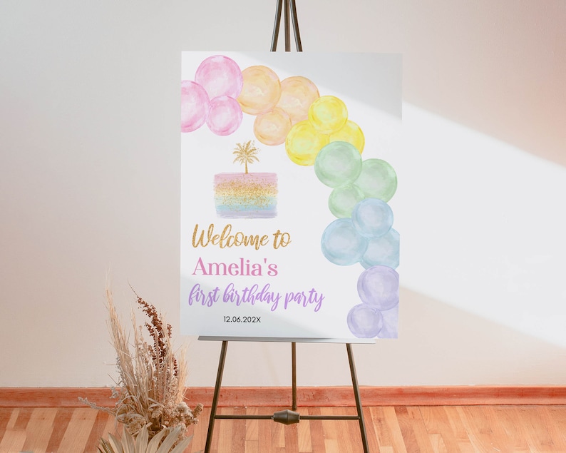 EDITABLE Pastel Rainbow Welcome Sign Rainbow Birthday Sign - Etsy