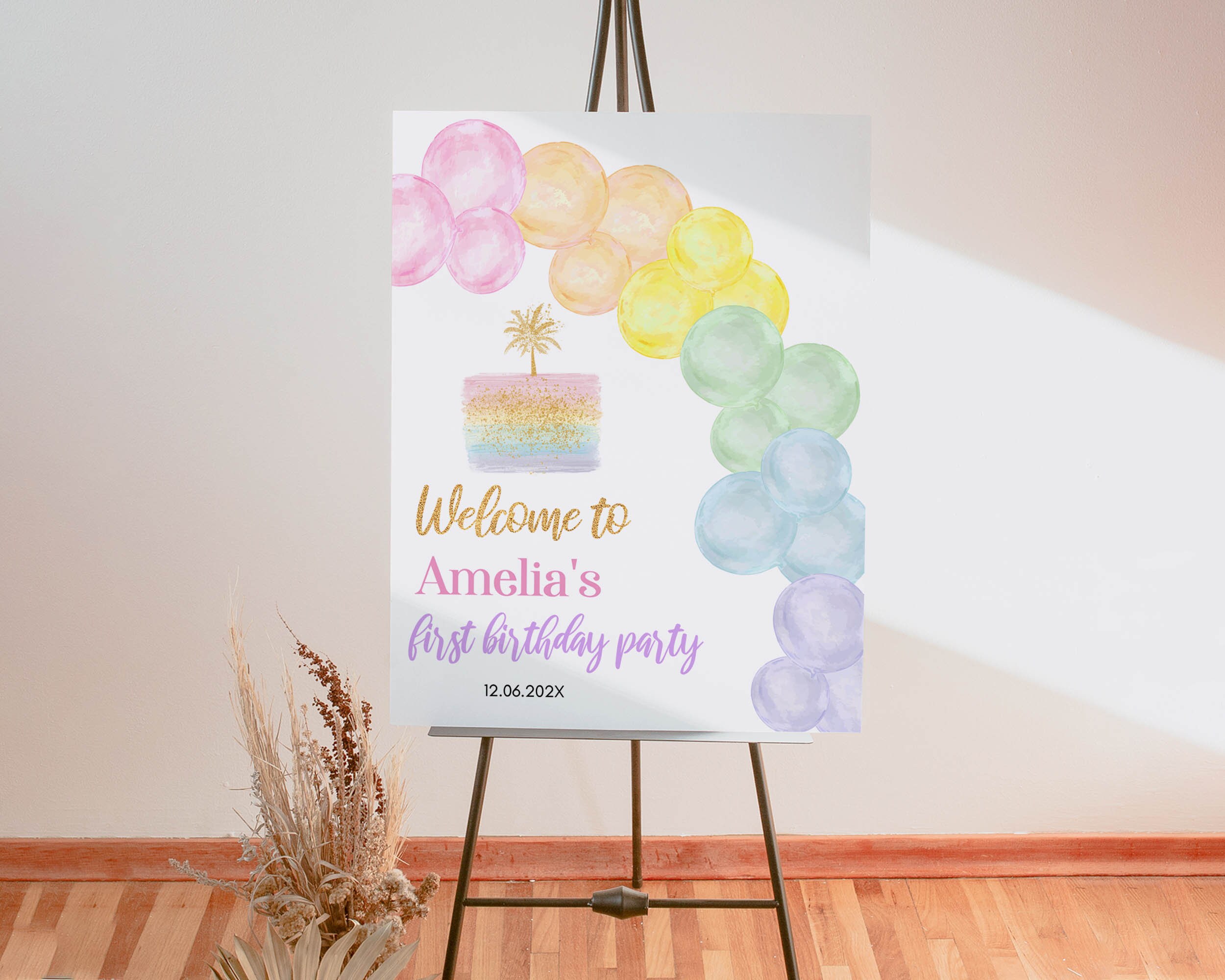 EDITABLE Pastel Rainbow Welcome Sign Rainbow Birthday Sign - Etsy