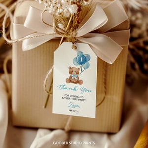 EDITABLE Bear Birthday Favor Tags, Beary First Birthday Thank You Tag ...