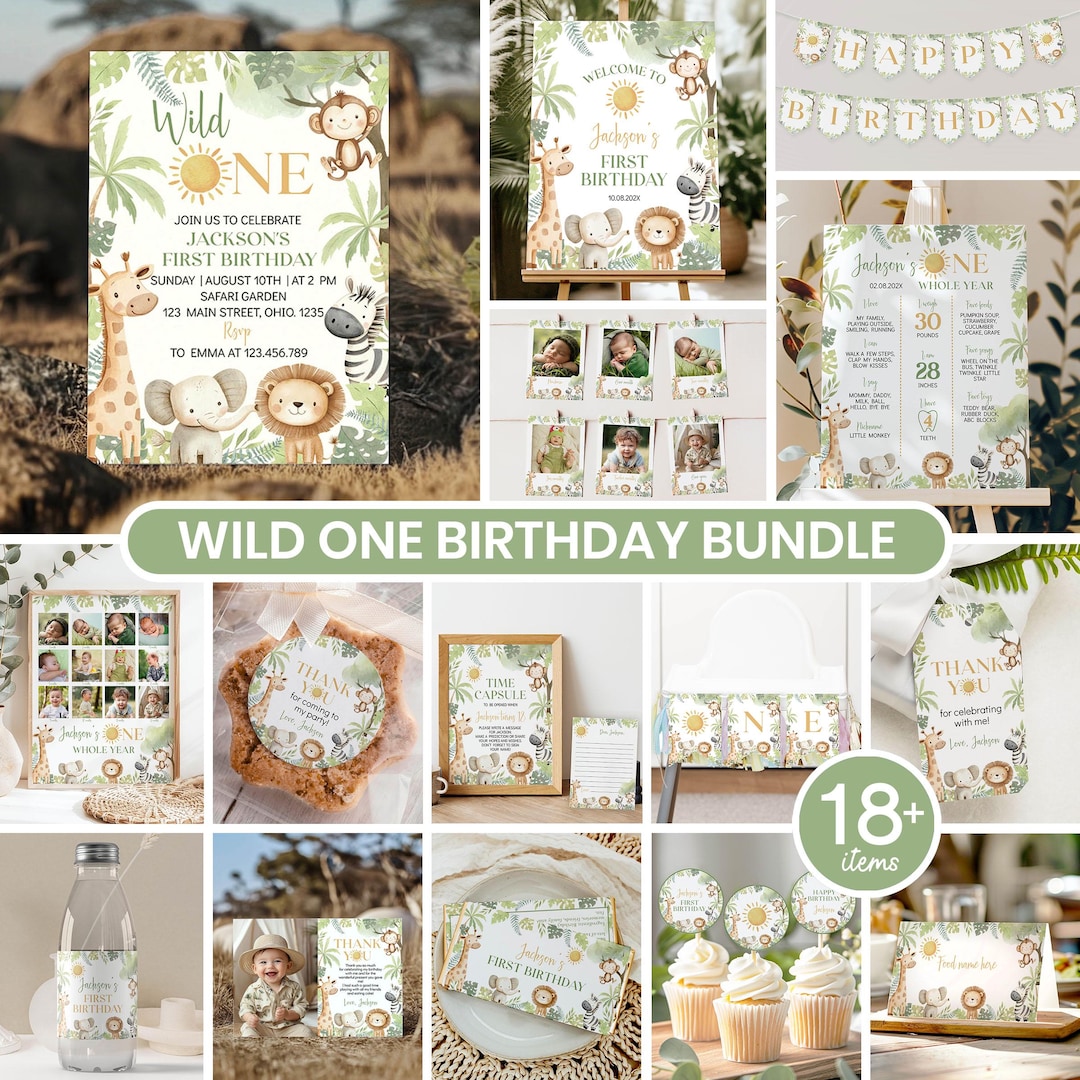 Editable Wild One Theme Birthday Party Package, Safari 1st Birthday ...