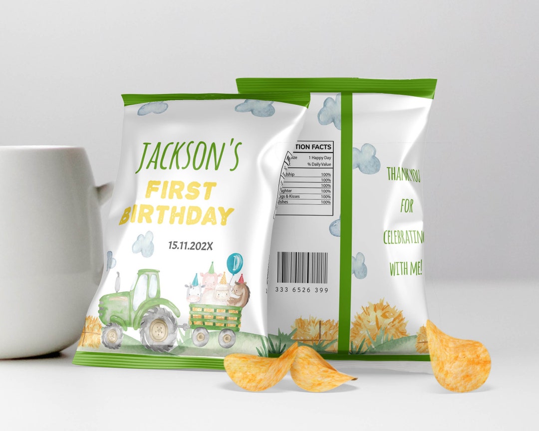EDITABLE Tractor Birthday Chip Bag Green Tractor Birthday - Etsy