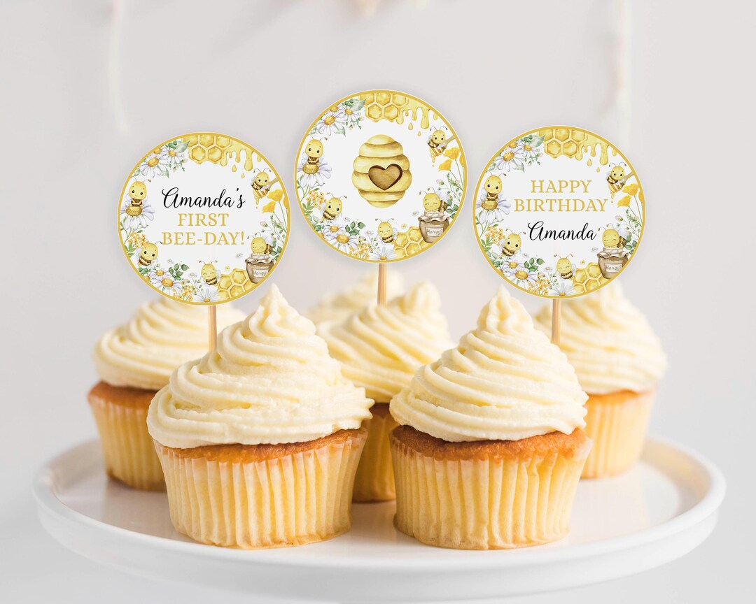 Bee Cupcake Toppers | First Bee Day Cupcake Toppers | Bumble Bee ...