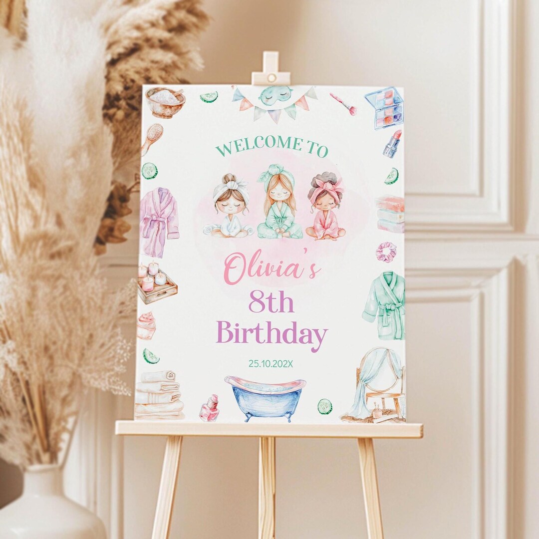 Spa Birthday Party Welcome Sign, Editable Spa-themed Sign, DIY ...