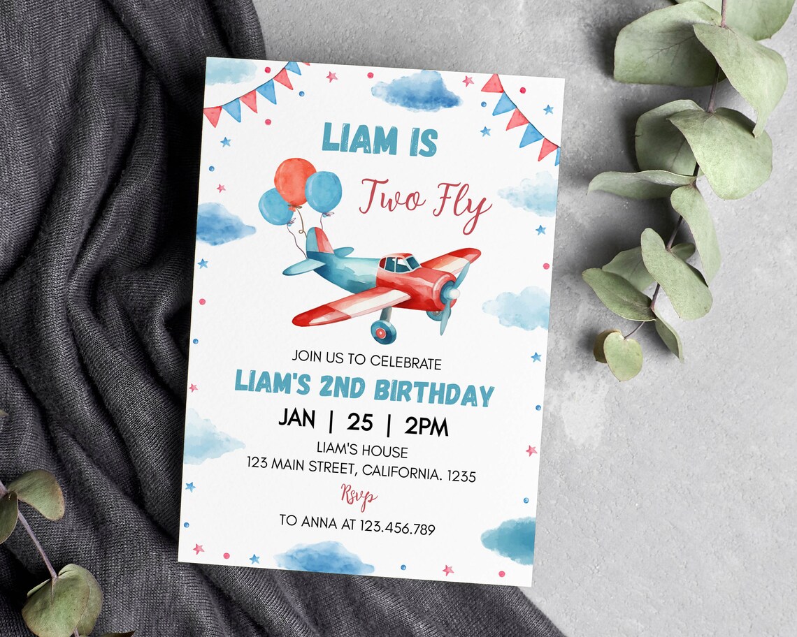 Editable Airplane Birthday Invitation, Two Fly Birthday Invitation, Boy ...