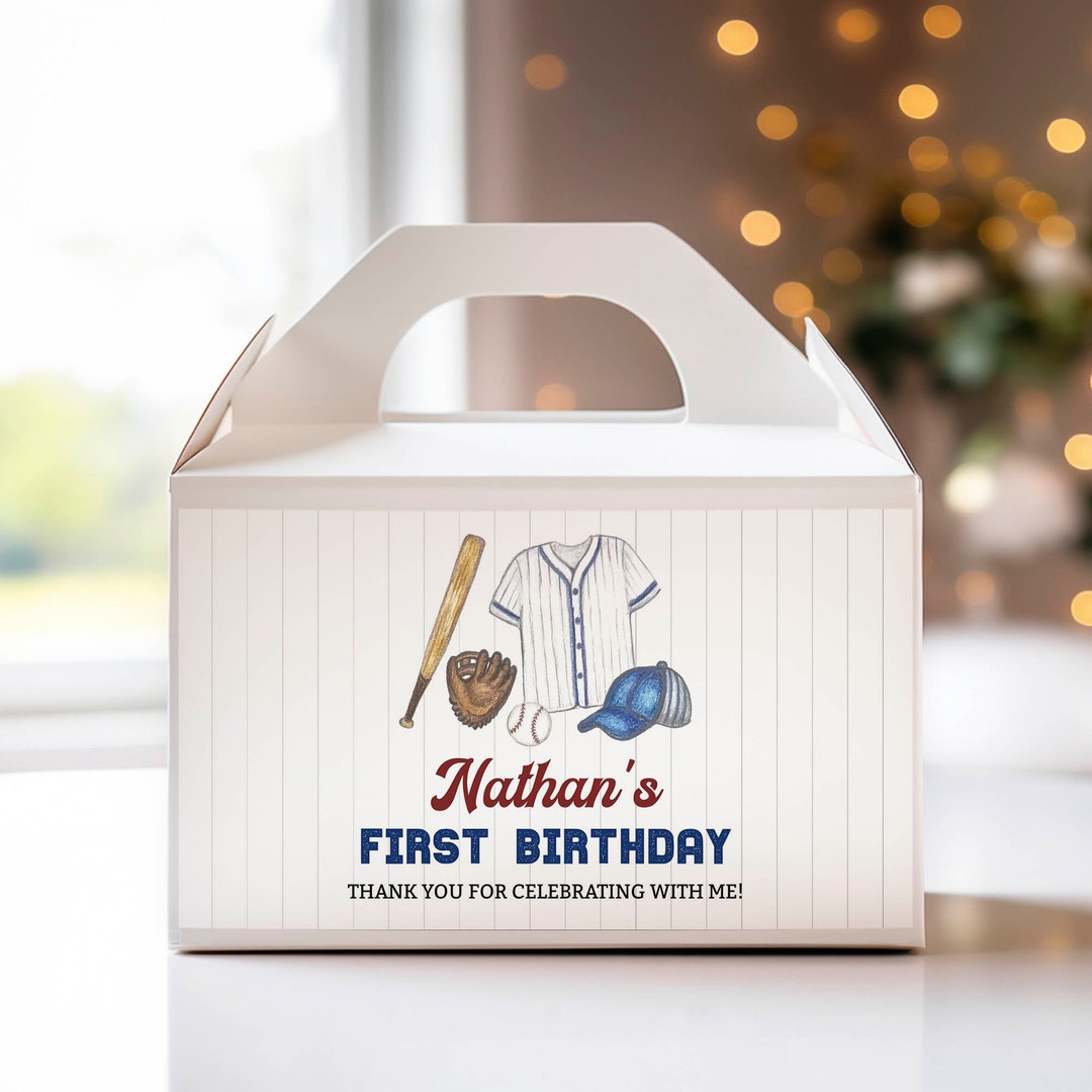 EDITABLE Baseball Gable Gift Box Label, Sports Birthday Party Favor Box ...
