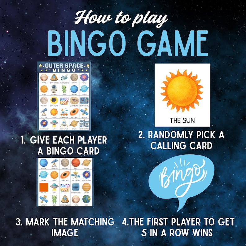 Outer Space Bingo Game Printable, Astronaut Party Activity, 50 Unique ...