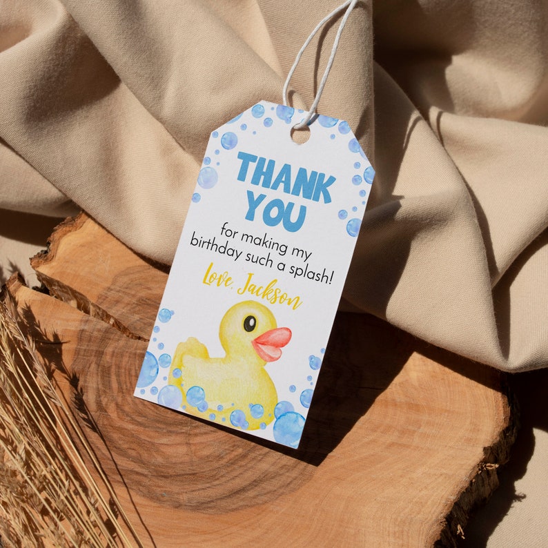EDITABLE Rubber Duck Favor Tags Yellow Duck Birthday Thank - Etsy