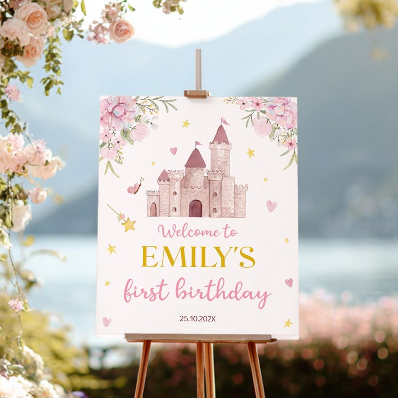 Princess Castle Birthday Sign, Editable Welcome Poster for Girl's First ...