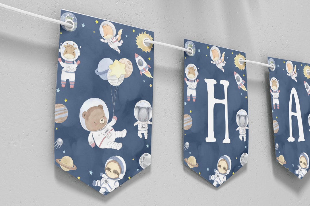 Editable Outer Space Birthday Banner, Animal Astronaut Birthday Banner ...