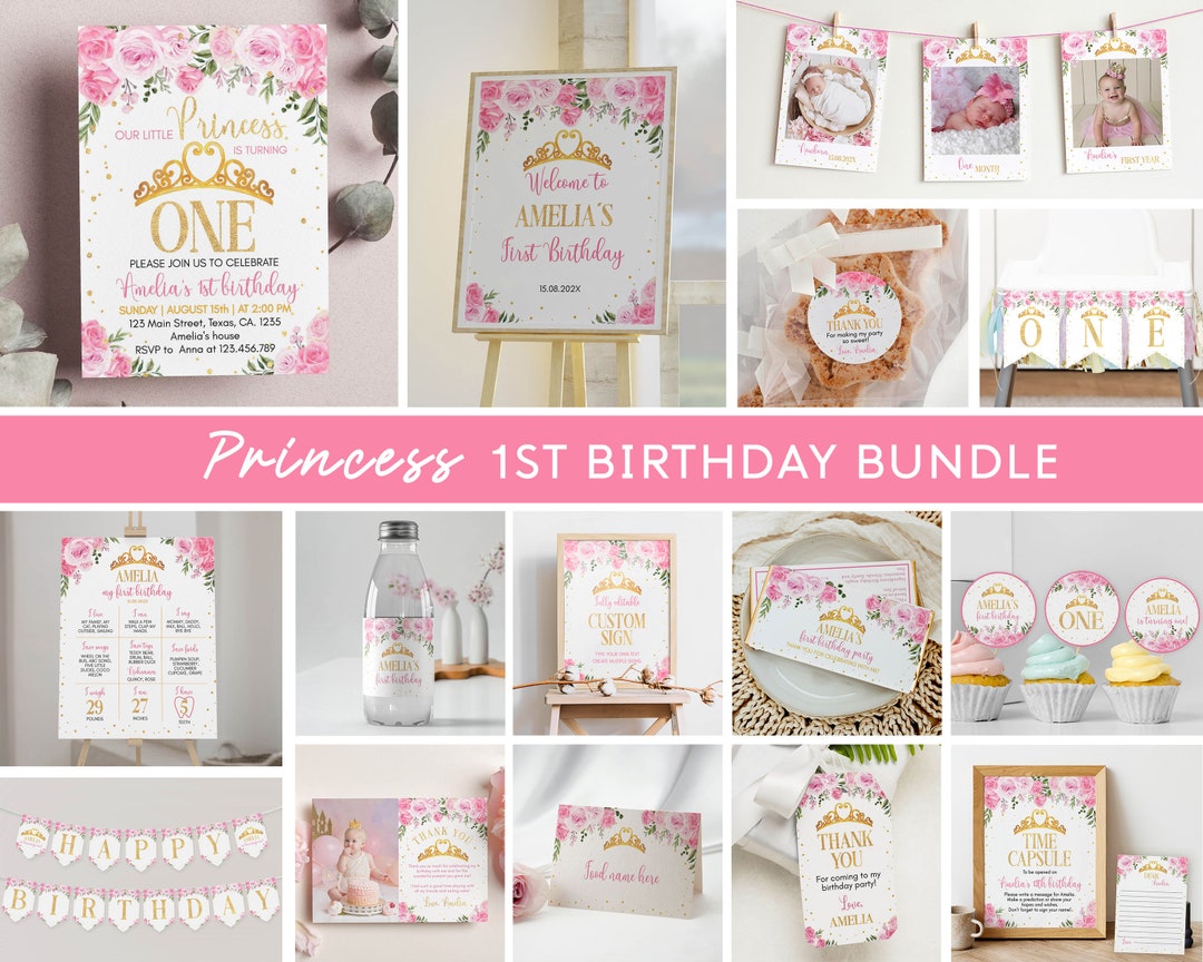 Princess Birthday Invitation Bundle, Princess Party 1st Birthday Bundle ...