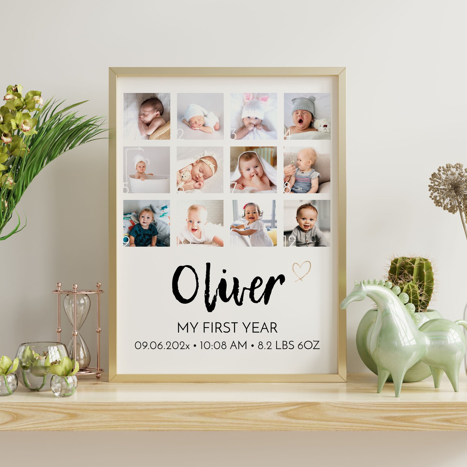 Editable First Year Photo Collage, 12 Months Photo Print, Modern First ...
