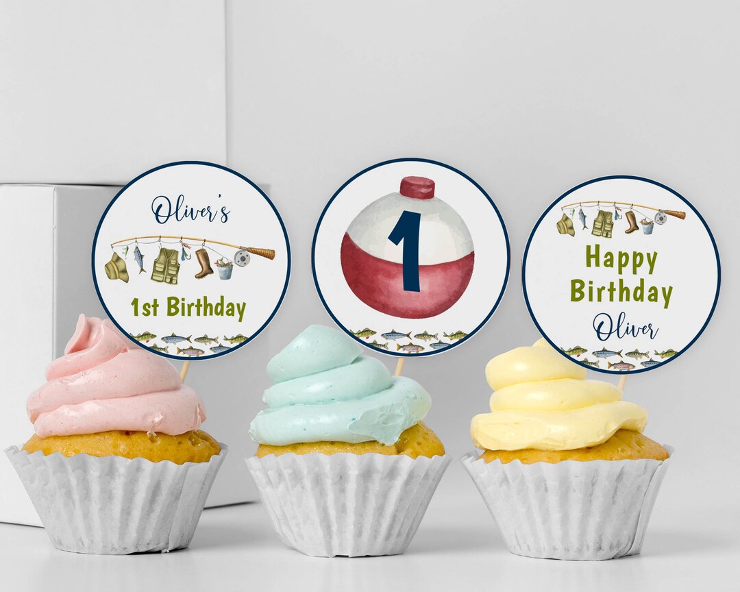 EDITABLE Fishing Cupcake Toppers, the Big One Birthday Decoration, Boy ...