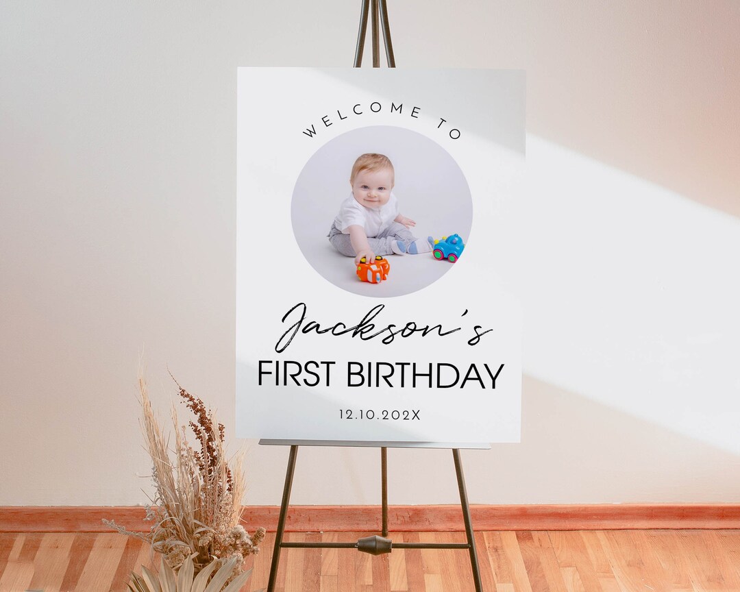 EDITABLE Photo Birthday Welcome Sign Modern Birthday Welcome - Etsy