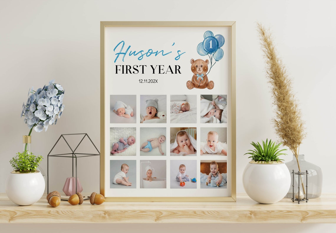 Editable Bear First Year Photo Collage Modern Bear 12 Month - Etsy