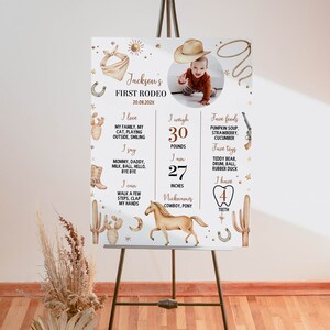 EDITABLE First Rodeo Milestone Sign, Cowboy 1st Birthday Photo ...