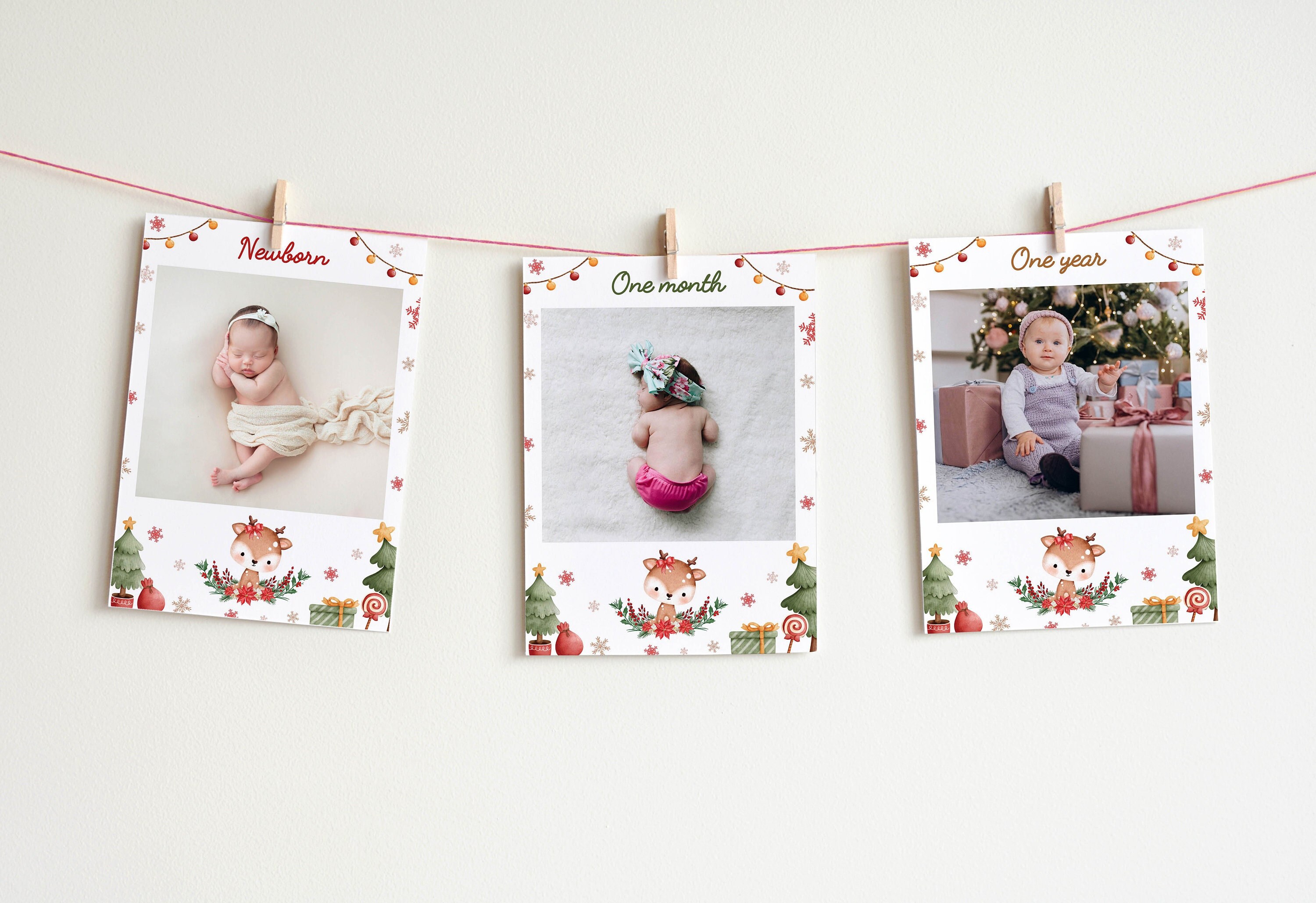 Editable Reindeer 1st Birthday Photo Banner, December Birthday 12 Month ...