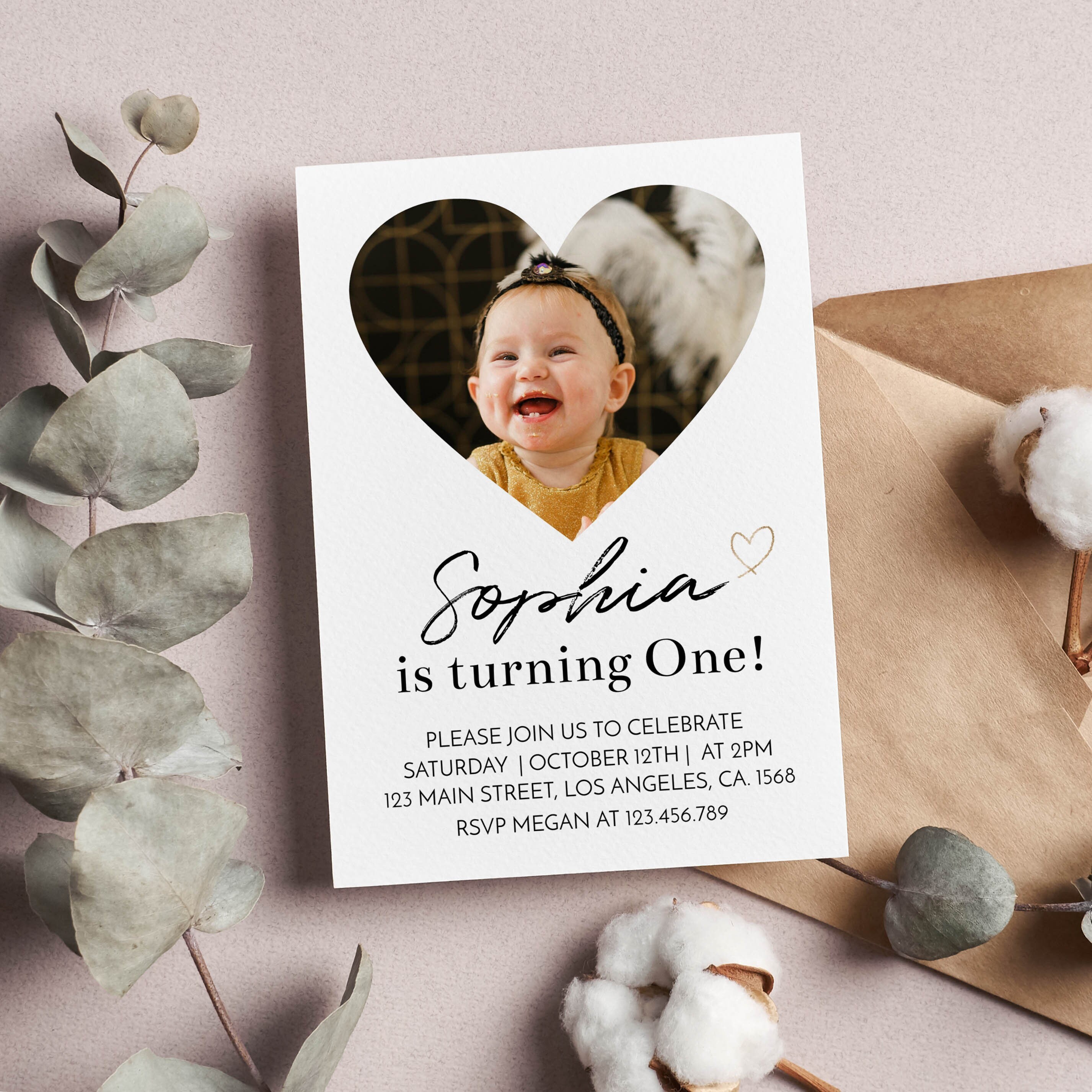 Minimalist First Birthday Invitation Modern 1st Birthday - Etsy