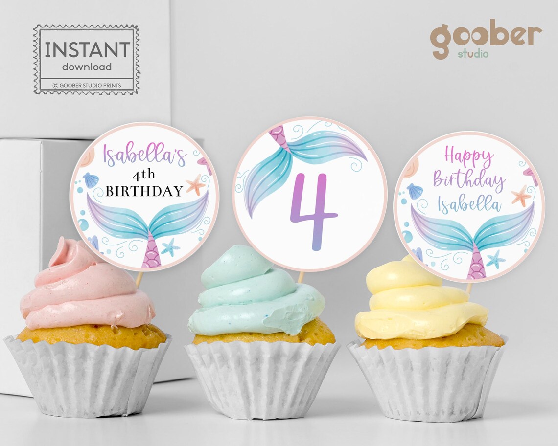 Editable Mermaid Cupcake Topper Mermaid Birthday Party Decor - Etsy