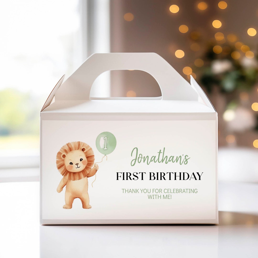 EDITABLE Lion 1st Birthday Gable Box Label, Lion First Birthday Gift ...