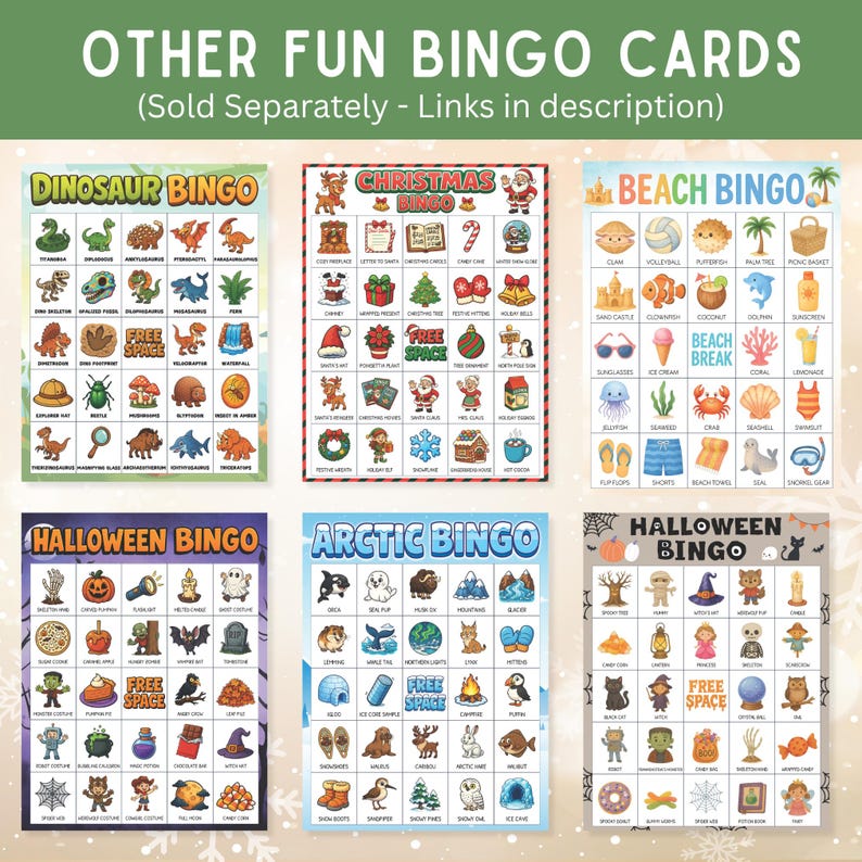 Christmas Bingo Game Printable for Kids, 50 Bingo Cards Party Game ...