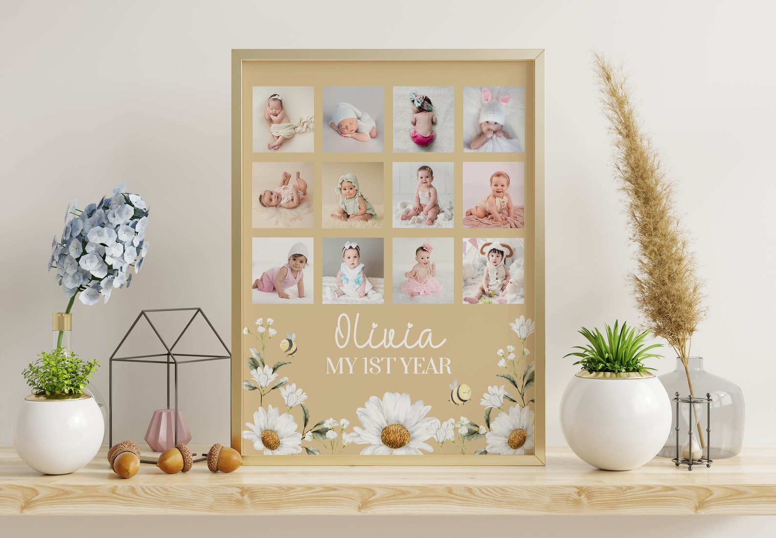 Editable Daisy First Birthday Collage Daisy Photo Collage 12 - Etsy