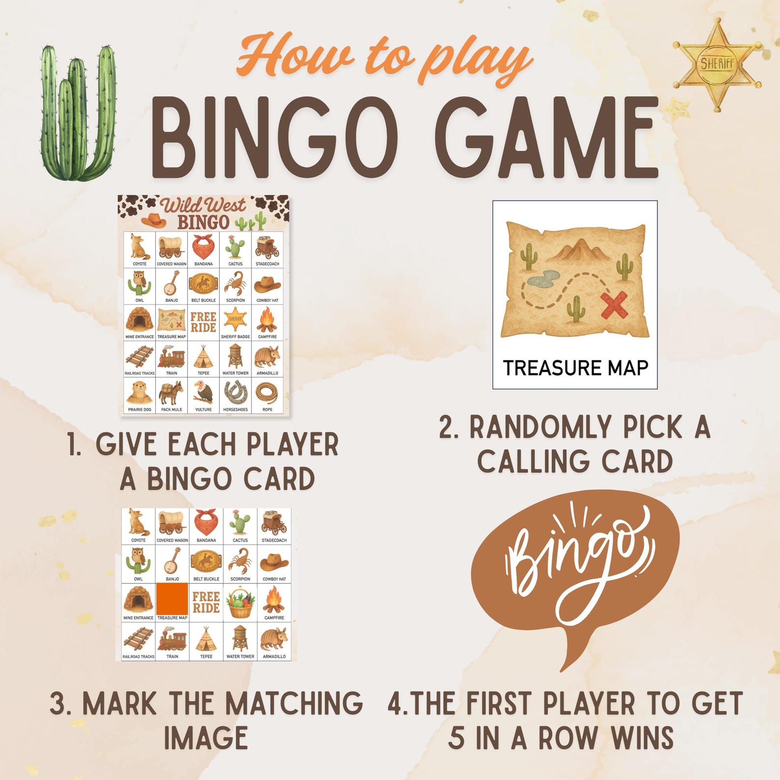 Wild West Bingo Game Printable | Western Cowboy Party Game | Kids ...