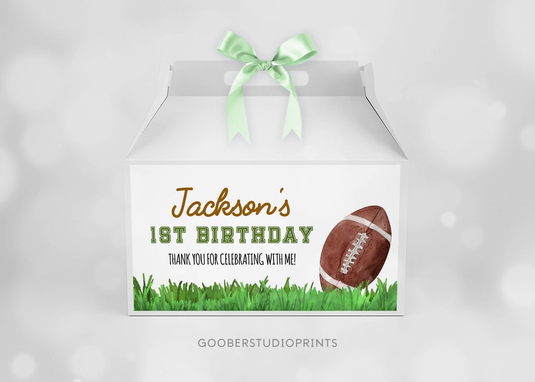 EDITABLE Football Gable Gift Box Label, Sports Birthday Party Favor Box ...
