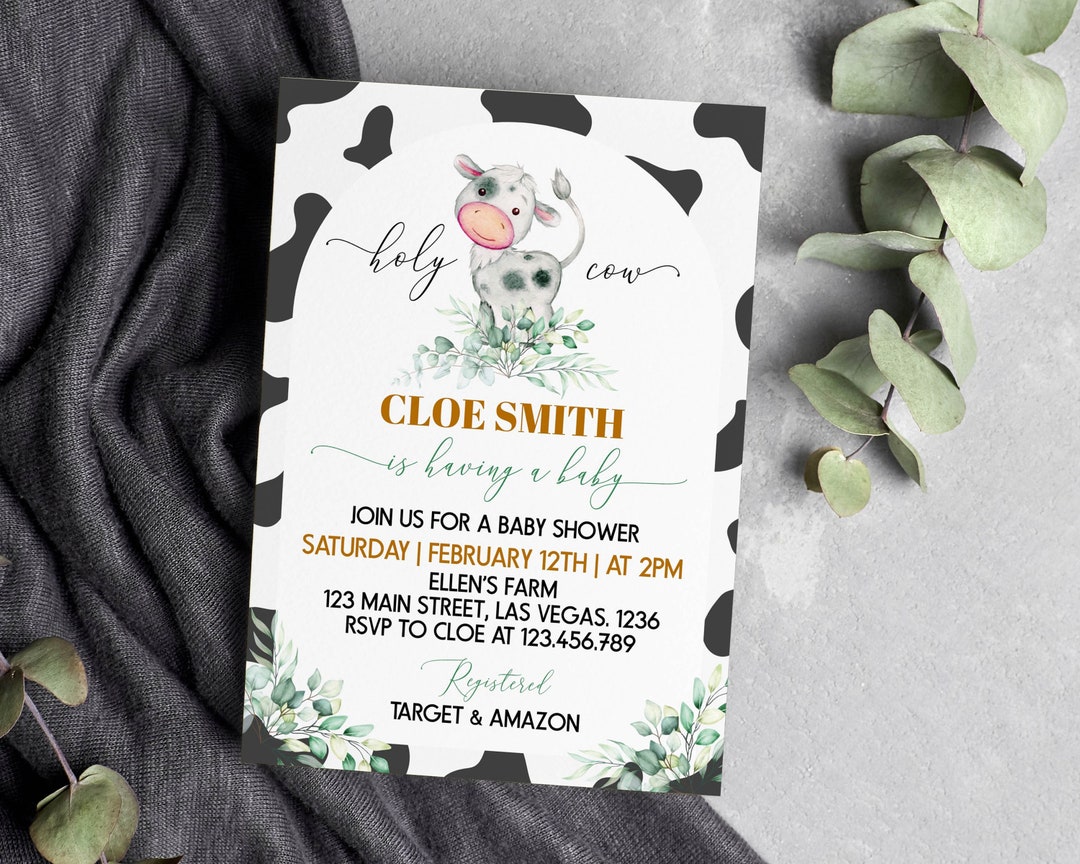 EDITABLE Cow Baby Shower Invitation, Farm Baby Shower Invite, Cow Print ...