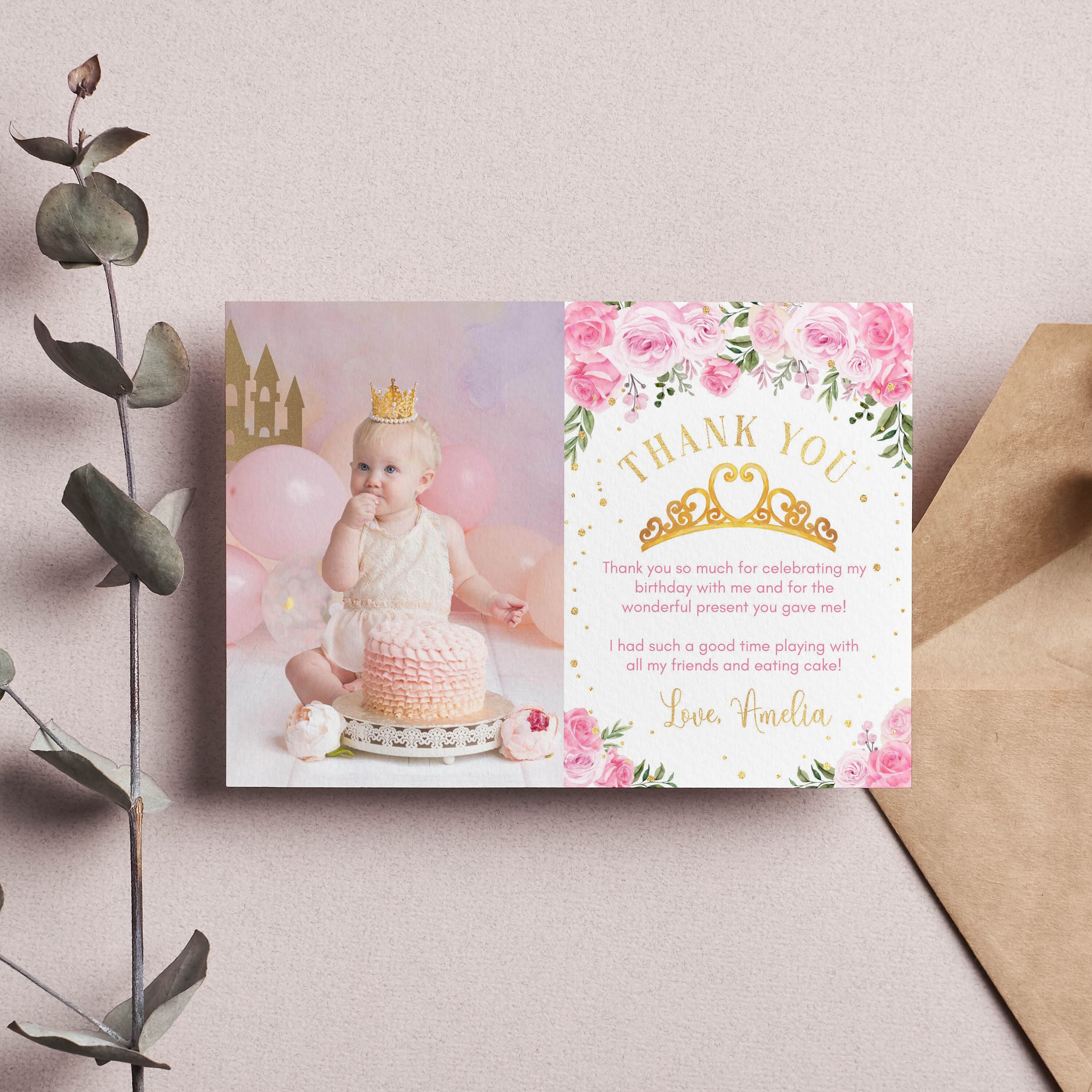 EDITABLE Princess Birthday Party Thank You Card Princess - Etsy
