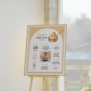 EDITABLE Dumpling Party First Birthday Milestone Board, Kids Birthday ...